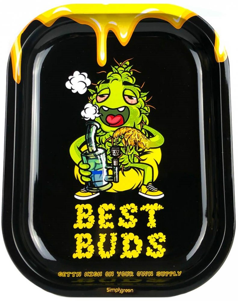 Best Buds Dab-All-Day Small Metal Rolling Tray with Magnetic Grinder Card