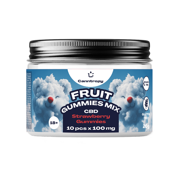 Canntropy Kẹo dẻo trái cây dâu tây CBD, 10 viên x 100 mg, 1000 mg CBD, 20 g