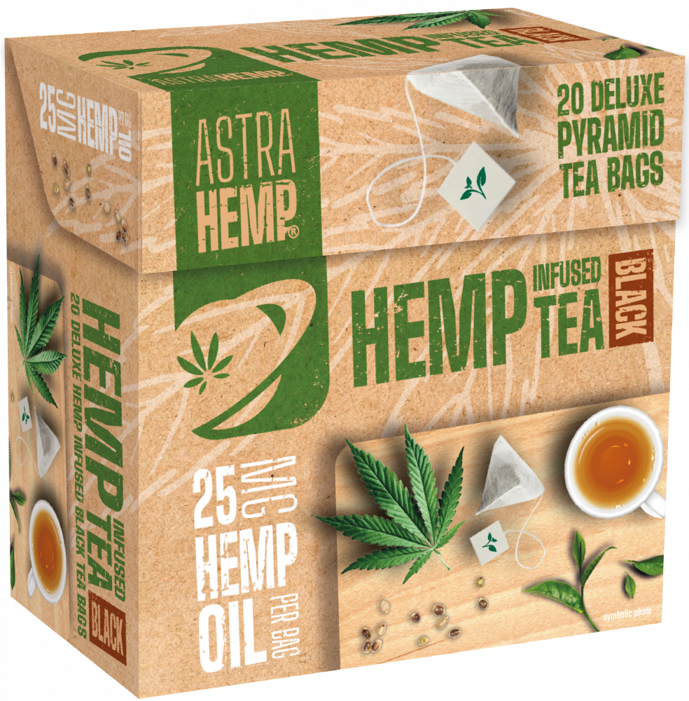 Trà đen Astra Hemp 25 mg Dầu gai dầu (Hộp 20 túi trà hình chóp) - Thùng ...