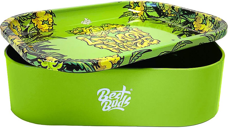 Best Buds Thin Box Rolling Tray with Storage, Lemon Haze