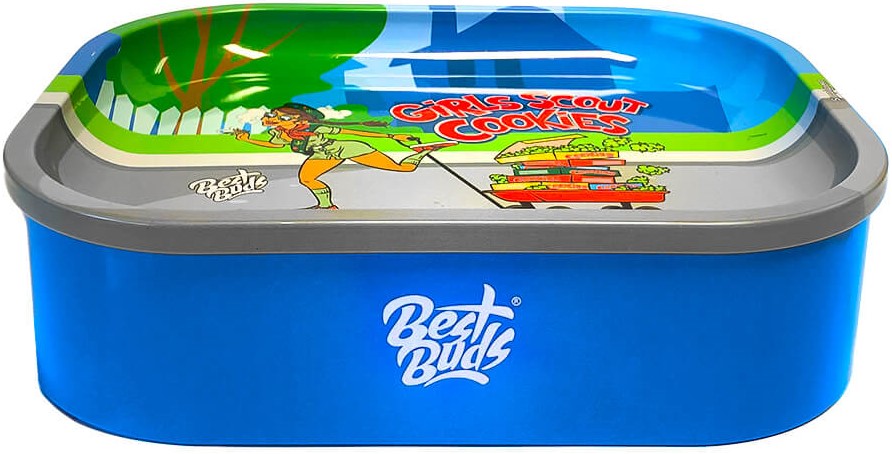 Best Buds Thin Box Rolling Tray with Storage, Girl Scout Cookies