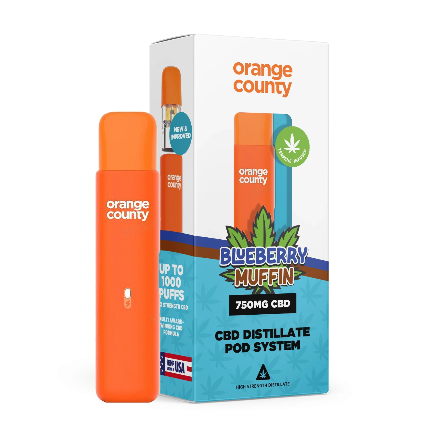 Orange County CBD Pod Vape Pen Blueberry Muffin, 1 ml - Display box 10 pcs