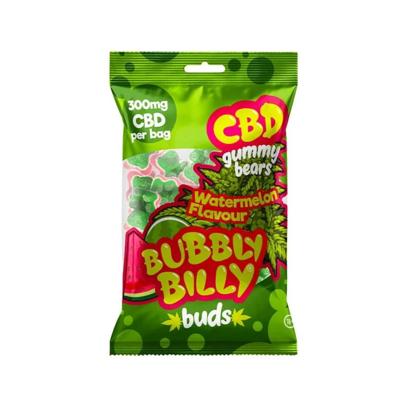 Bubbly Billy Buds Watermelon CBD Gummy Bears (300 mg), 40 bags in carton, 4000 g
