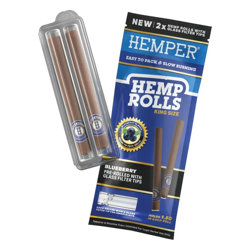 HEMPER King Size Rolls + Boquillas de Vidrio 2pk - Arándano, Caja de ...